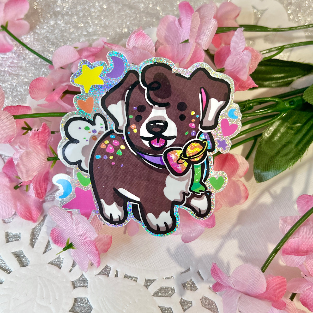 Rainbow Brownie Puppy ~ Pixie Dust Glitter Sticker – Woolblossom