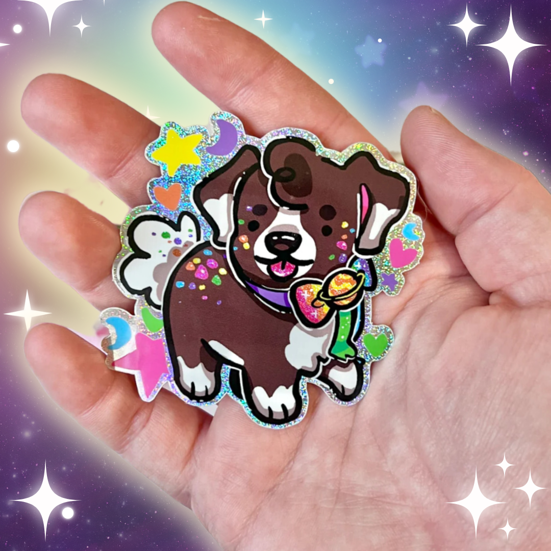 Rainbow Brownie Puppy ~ Pixie Dust Glitter Sticker – Woolblossom