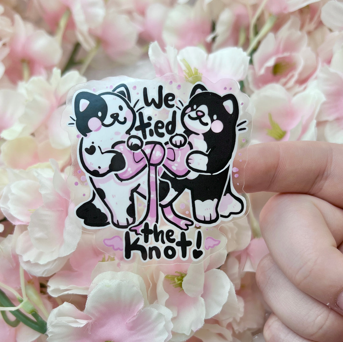 "We Tied the Knot!" Black and White Cats ~ CLEAR Sticker – Woolblossom