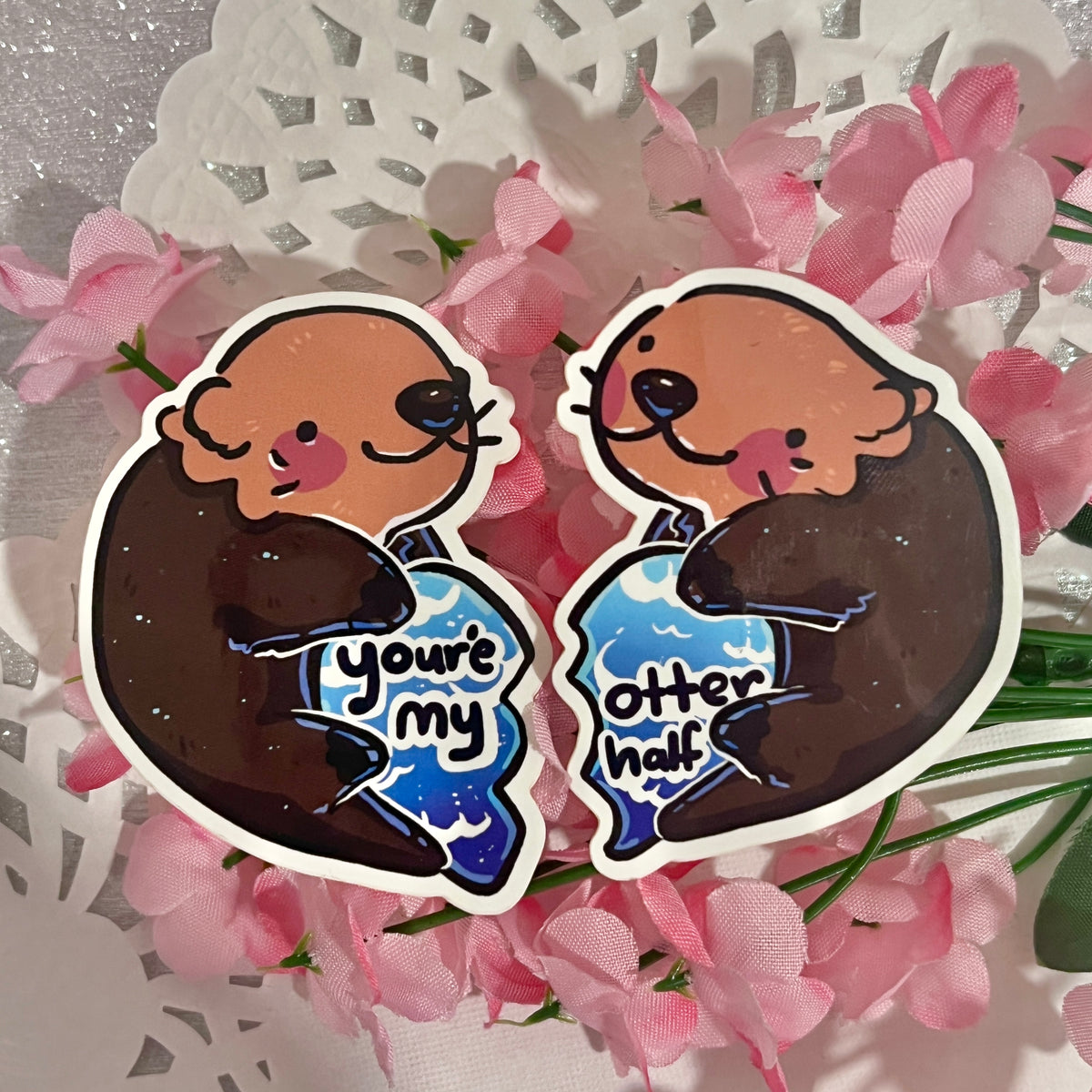 "You're My ... Otter Half" ~ Matching Otter Sticker Duo – Woolblossom