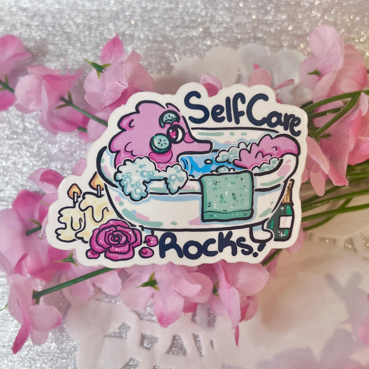 "Self Care Rocks!" Fuzzy Worm ~ Sticker – Woolblossom